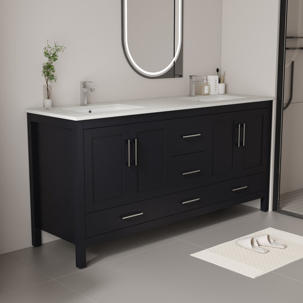 Winston Porter Meuble Lavabo Double Autoportant De 73 Po Avec Plateau